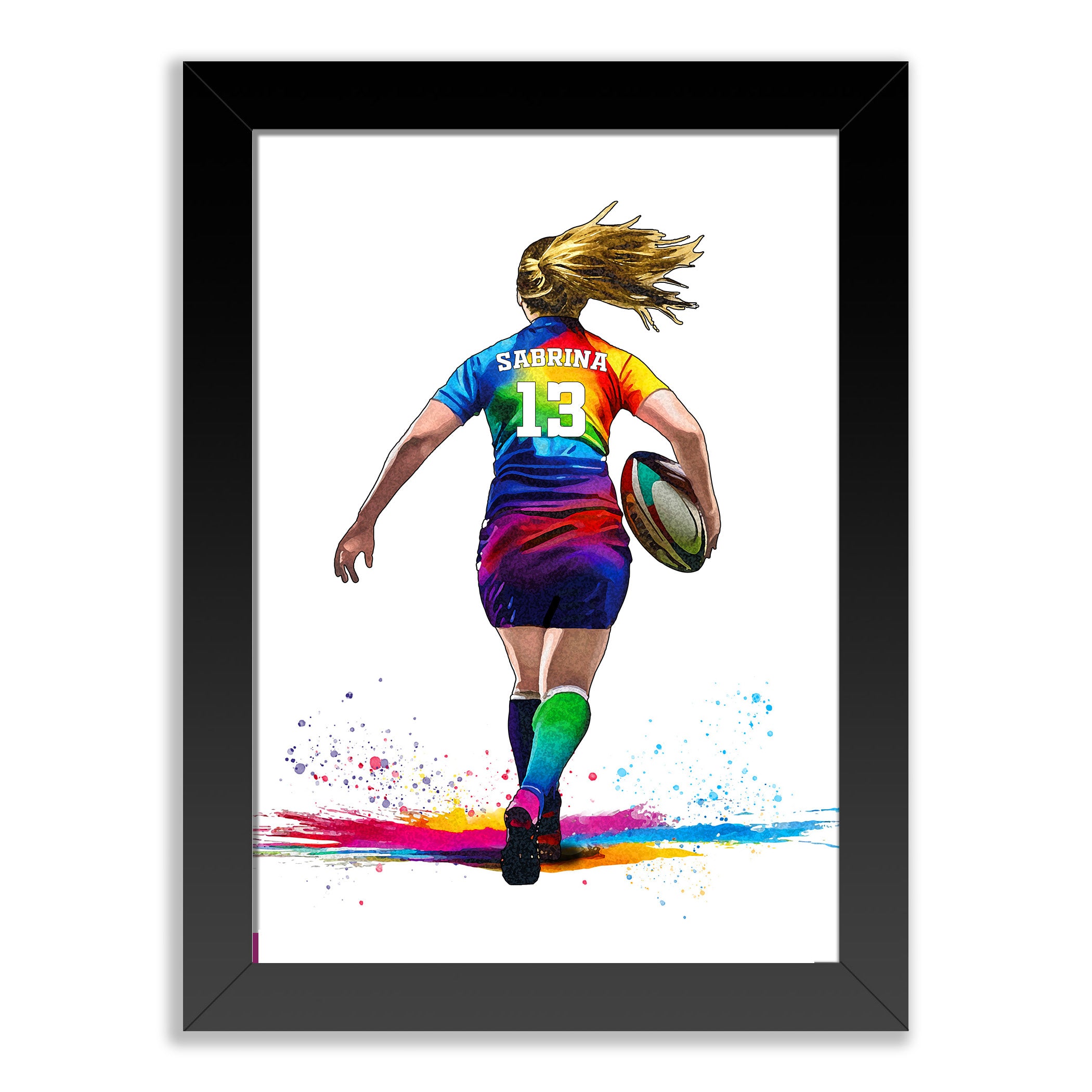 Personalised Girls Rugby Art Print | Female Rugby Player | Rugby Gifts ...
